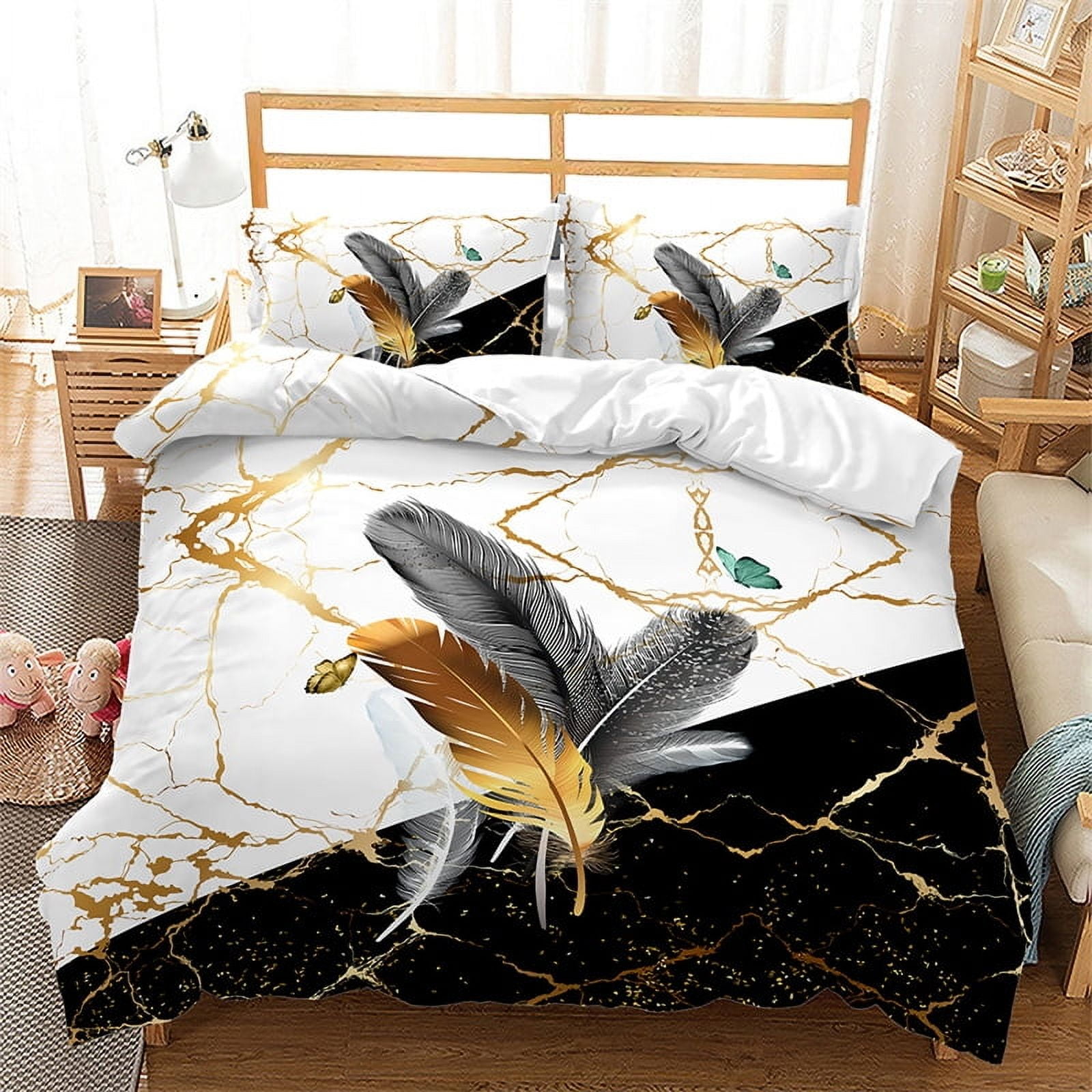 Bohemian Feather Duvet Cover Microfiber Quilt Cover Colorful Feathers ...