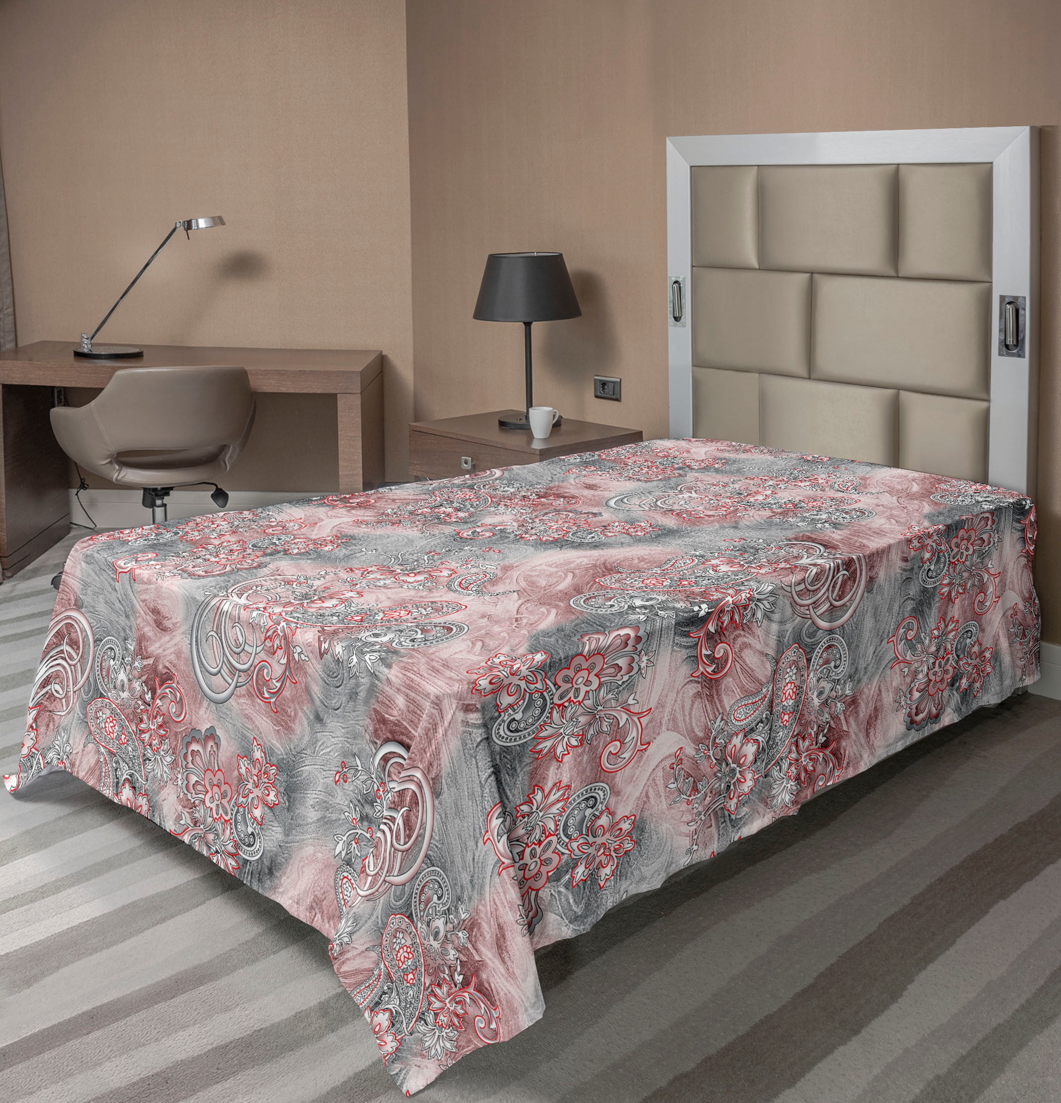 Ambesonne Bohemian Flat Bedding Sheet Soft Top Sheet, Paisley Vermilion ...