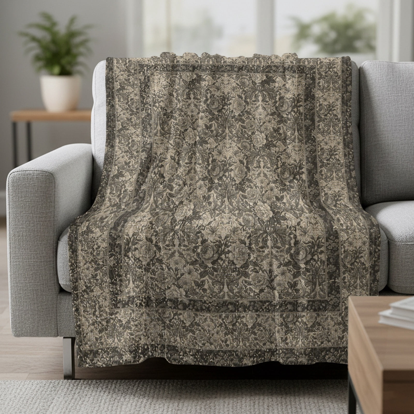 Bohemian Fleece Throw Blanket Dark Green Vintage Flowers Texture ...