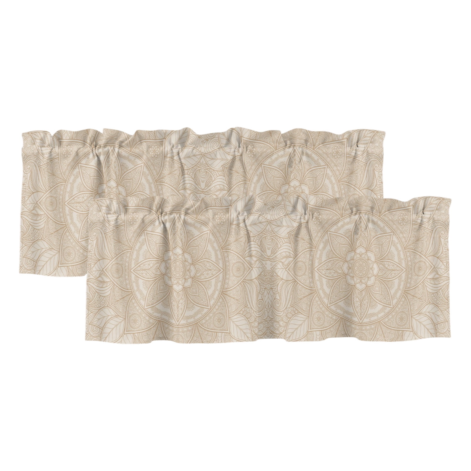 Bohemian Floral 2 Panels Kitchen Valance, Beige Geometric Flower Petal ...