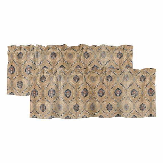 Bohemian Floral 2 Panels Kitchen Valance, Vintage Retro Brown Flower ...