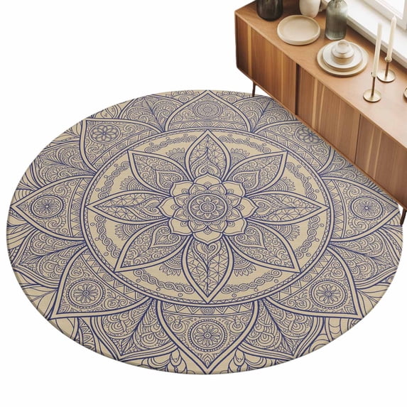 Bohemian Floral Area Rug, Blue Beige Geometric Petals Boho Ethnic Art ...