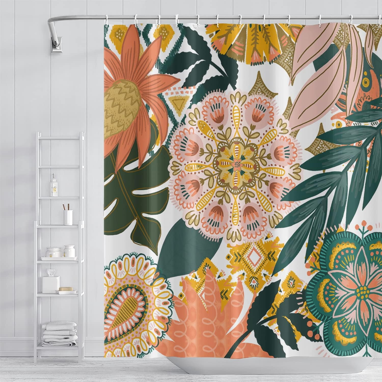 Bohemian Floral Bathroom Shower Curtain Boho Abstract Tropical Leaves ...