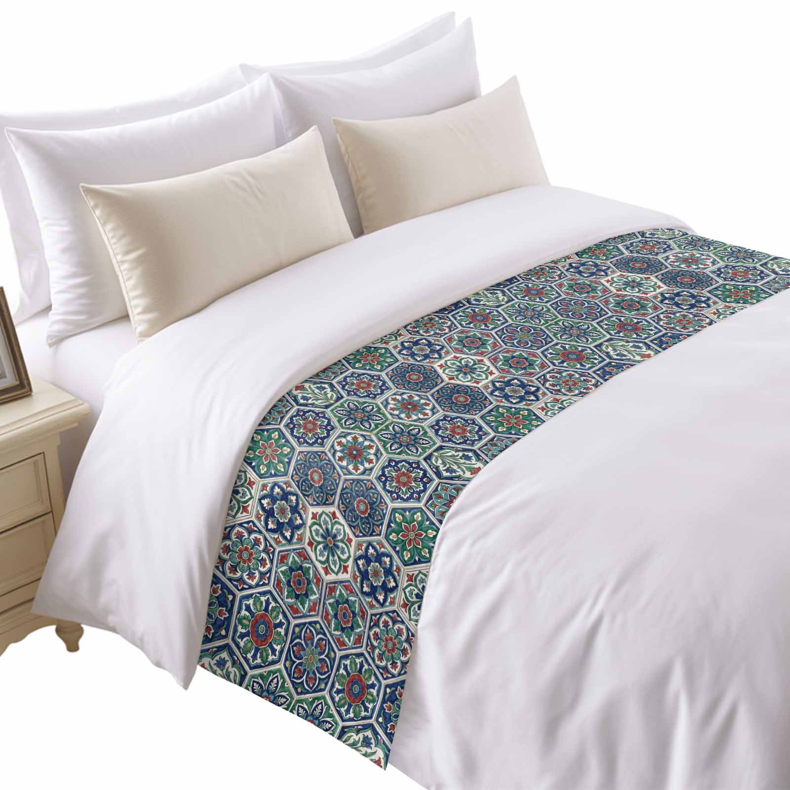 Bohemian Floral Bed Runner for Twin Size Bed, Boho Tribal Ethnic ...