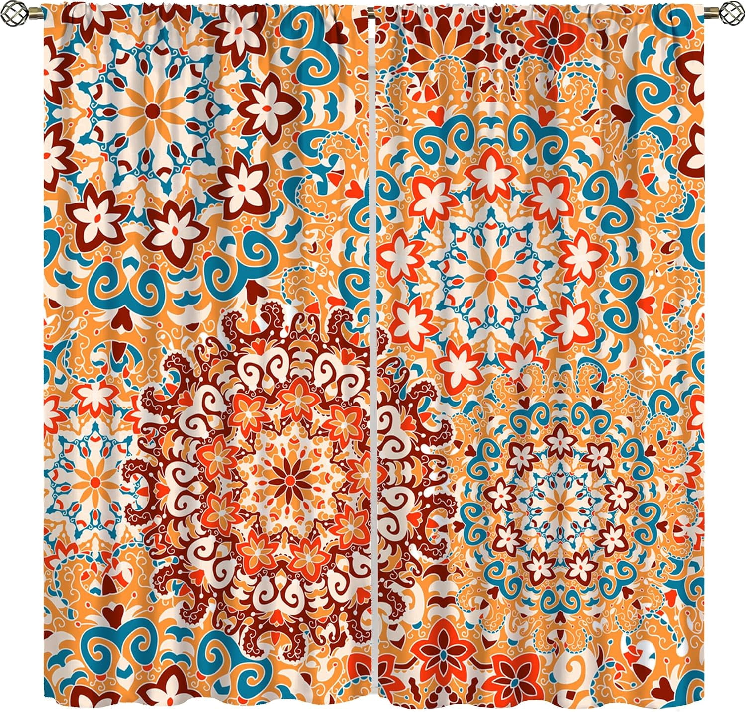 Bohemian Floral Blackout Curtains,Retro Country Orange Abstract Boho ...