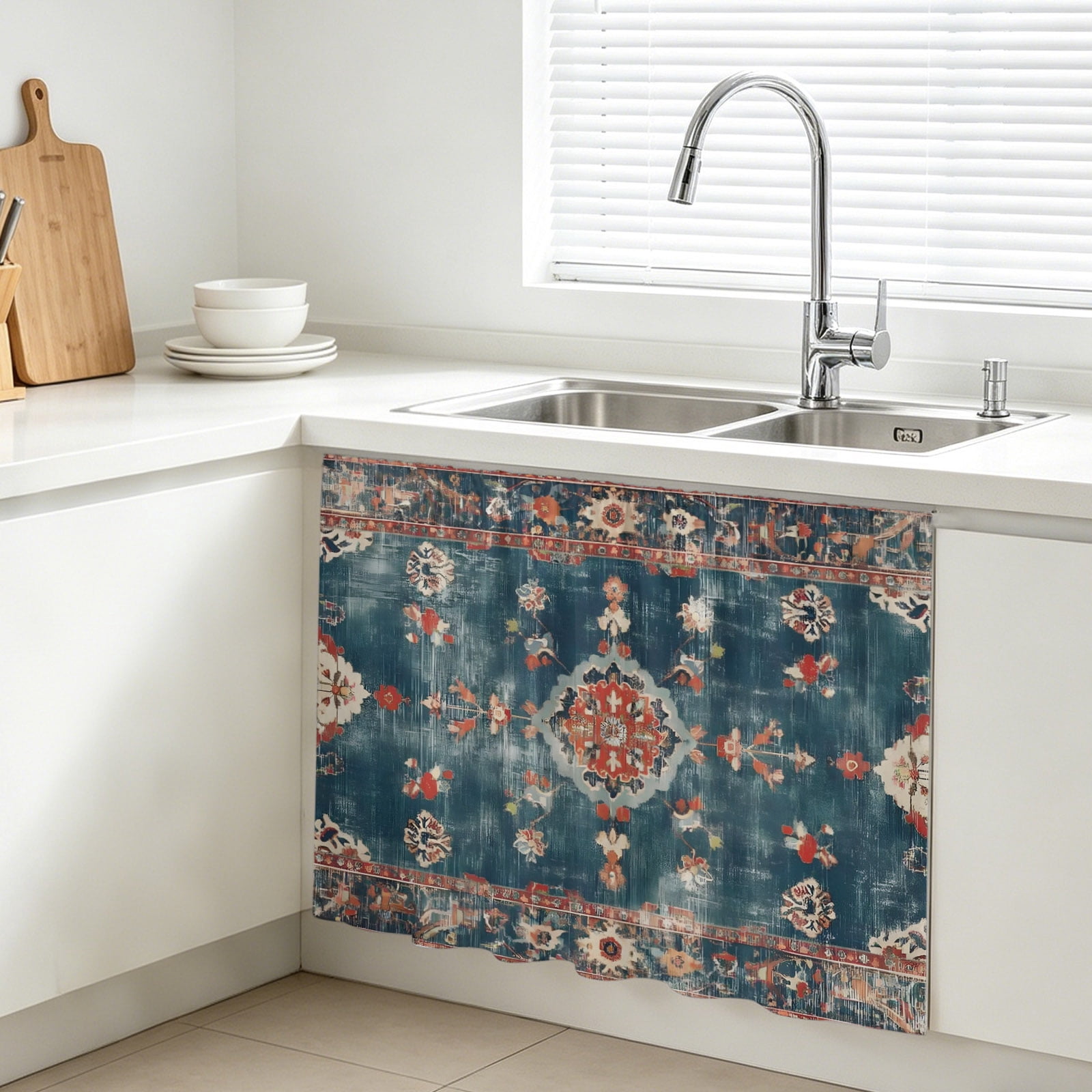 Bohemian Floral Cabinet Curtains for Kitchen 11"W x 13"L, Green Red ...