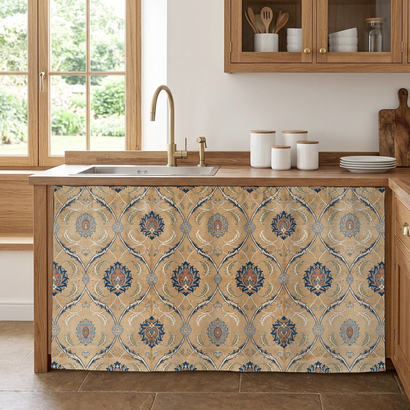 Bohemian Floral Cabinet Curtains for Kitchen 28"W x 51"L, Vintage Retro ...
