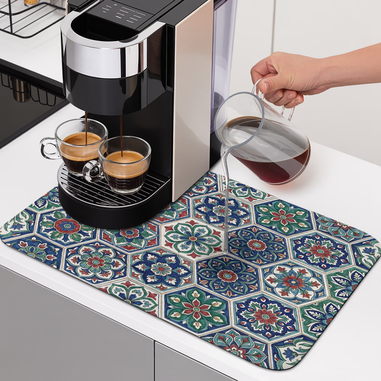 Bohemian Floral Dish Drying Mats for Kitchen Counter, Boho Tribal ...