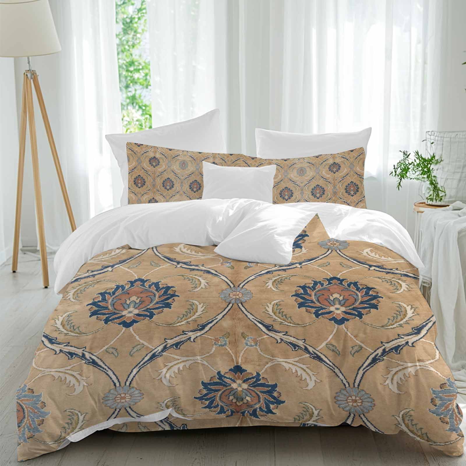 Bohemian Floral Duvet Cover Set Twin Size, Vintage Retro Brown Flower ...