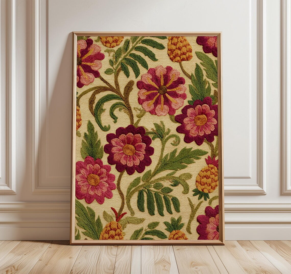 Bohemian Floral Embroidery Rustic Textile Art Folk Needlework Pattern ...