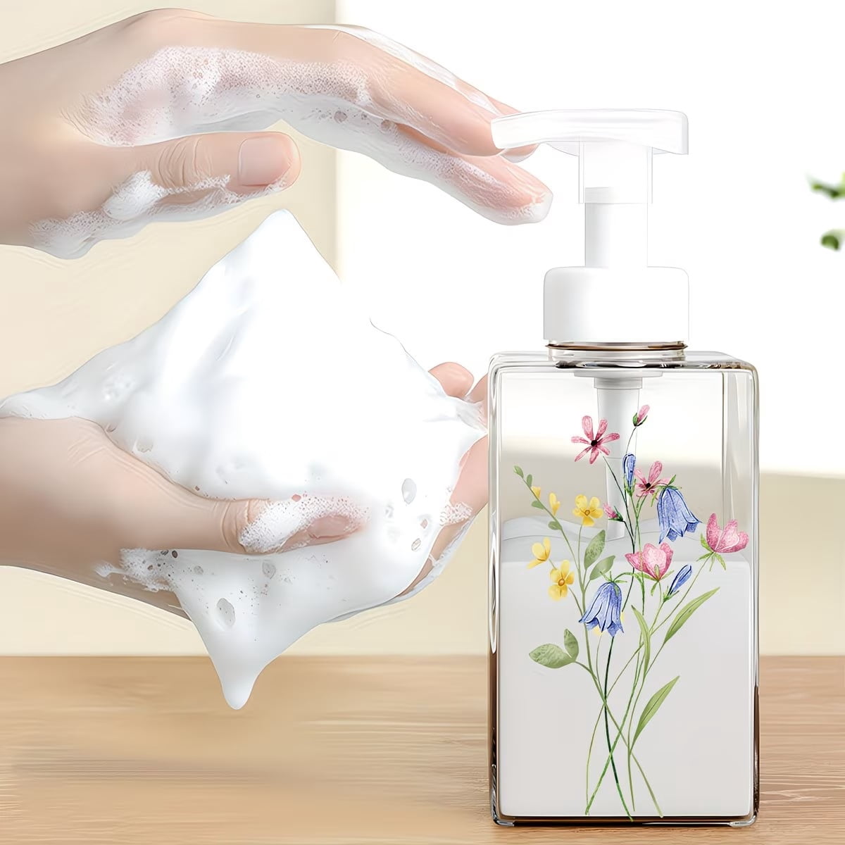 Bohemian Floral Hand Soap Bottle - 450ml (15 Oz) Refillable Foam Pump ...