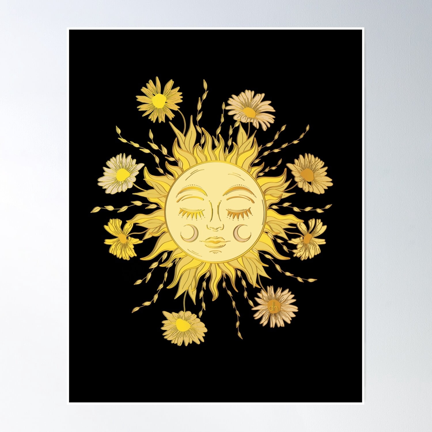 Bohemian Floral Hippie Sun Poster Wall Art, Modern Wall Decor, 24x36 ...