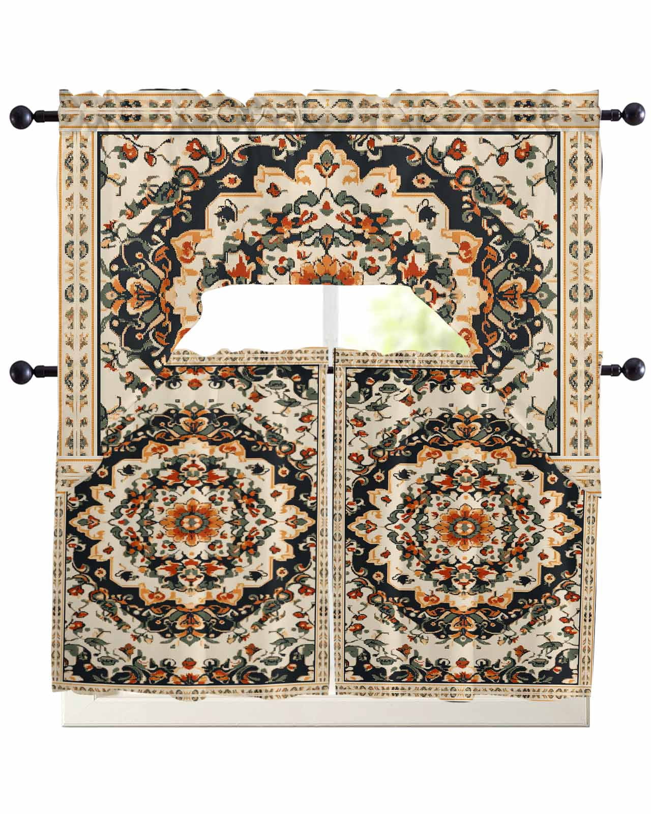 Bohemian Floral Kitchen Curtains Swag Valance and Tier Curtains Set 36 ...