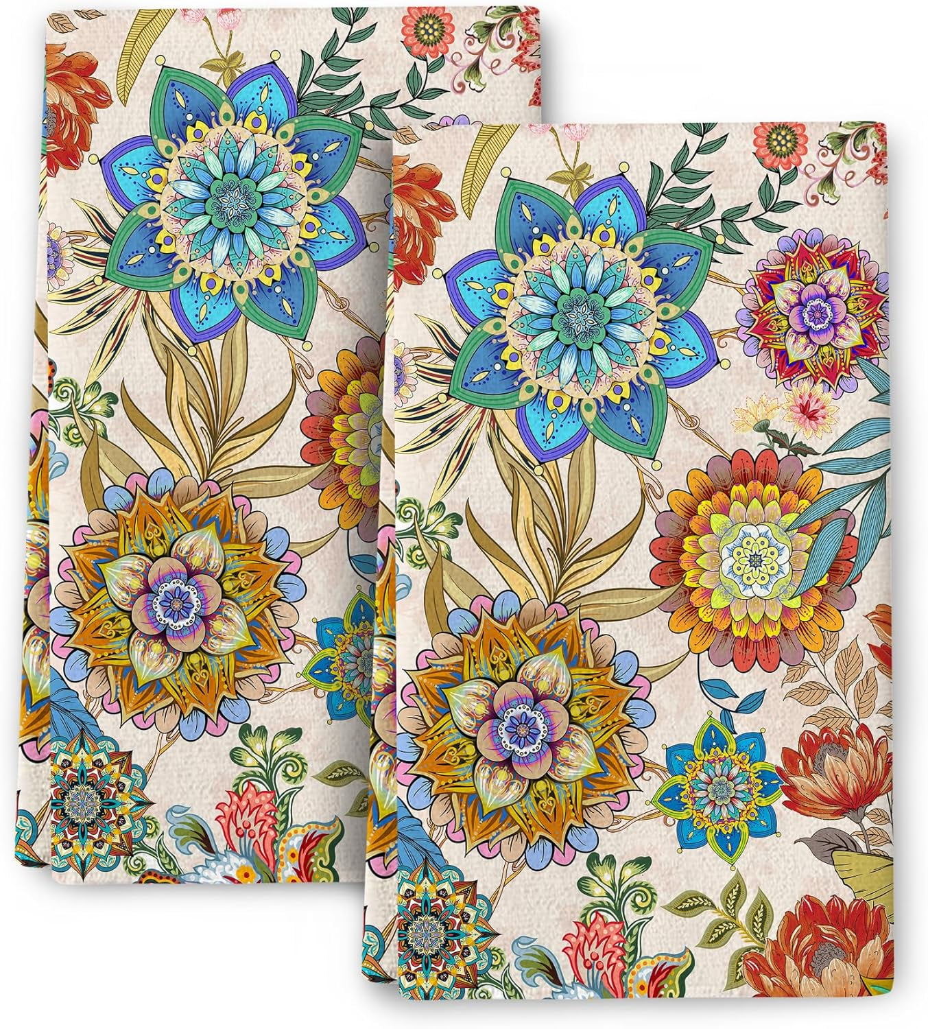 Bohemian Floral Kitchen Towels Decorative Set Boho Mandala Dish Towels ...