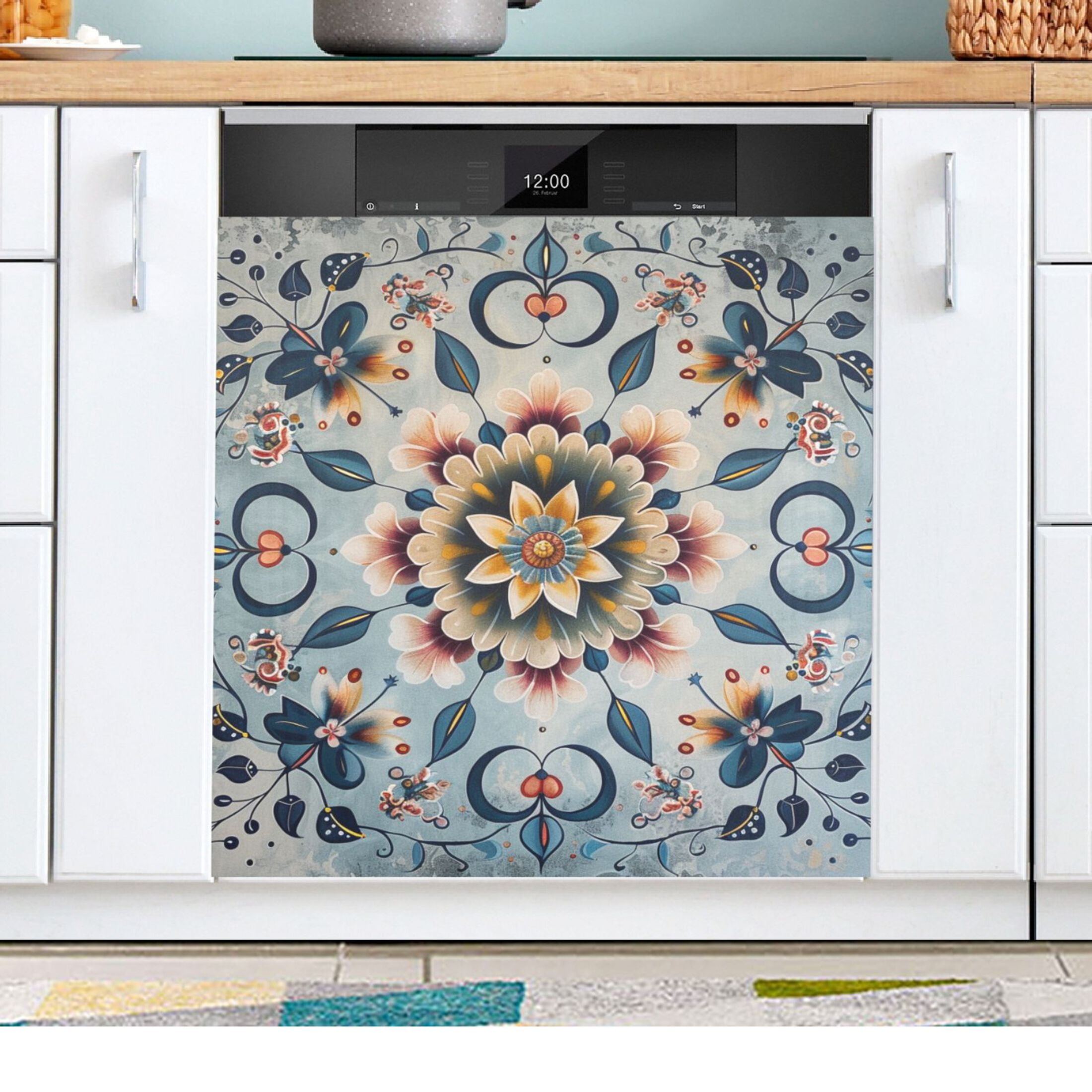 Bohemian Floral Medallion Dishwasher Magnetic Refrigerator Magnet Cover ...