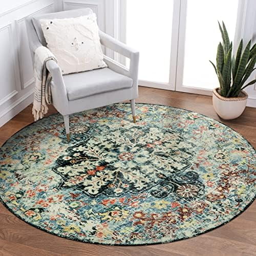 Bohemian Floral Medallion Round Rug - 3Ft Small Bedroom Round Area Rug ...