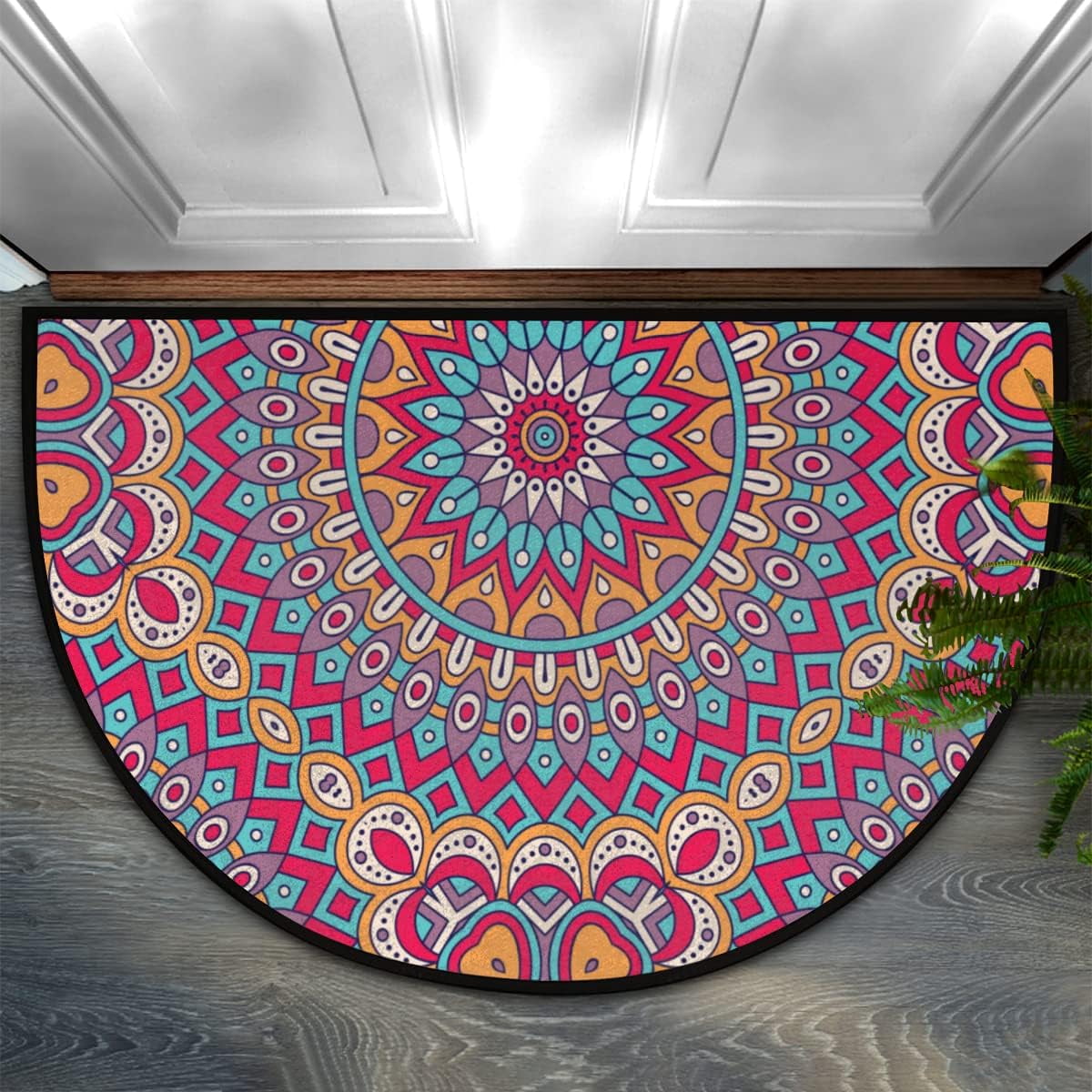 Bohemian Floral Moroccan Mandala Half Round Door Mat Half Circle Area ...