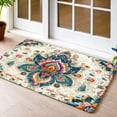 Bohemian Floral Non-Slip Flannel Floor Mat with Rubber Backing, Machine ...