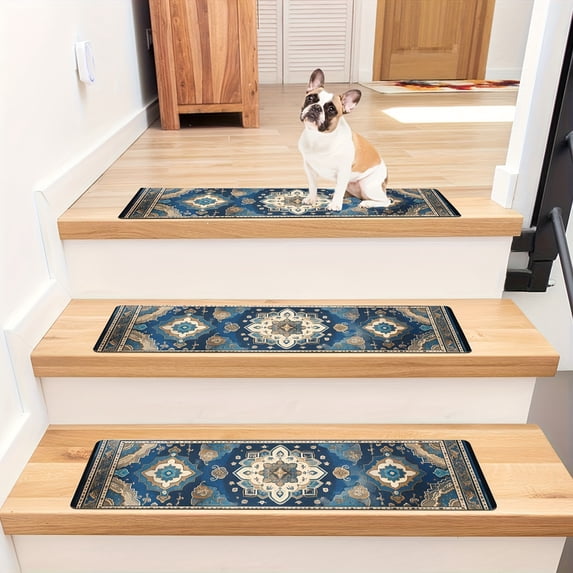 Bohemian Floral Non-Slip Stair Tread Mats, Easy-Clean Diatom Mud Soft ...