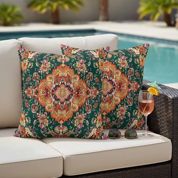 Bohemian Floral Outdoor Pillow Covers 24x24 Inch Throw Pillow Covers ...