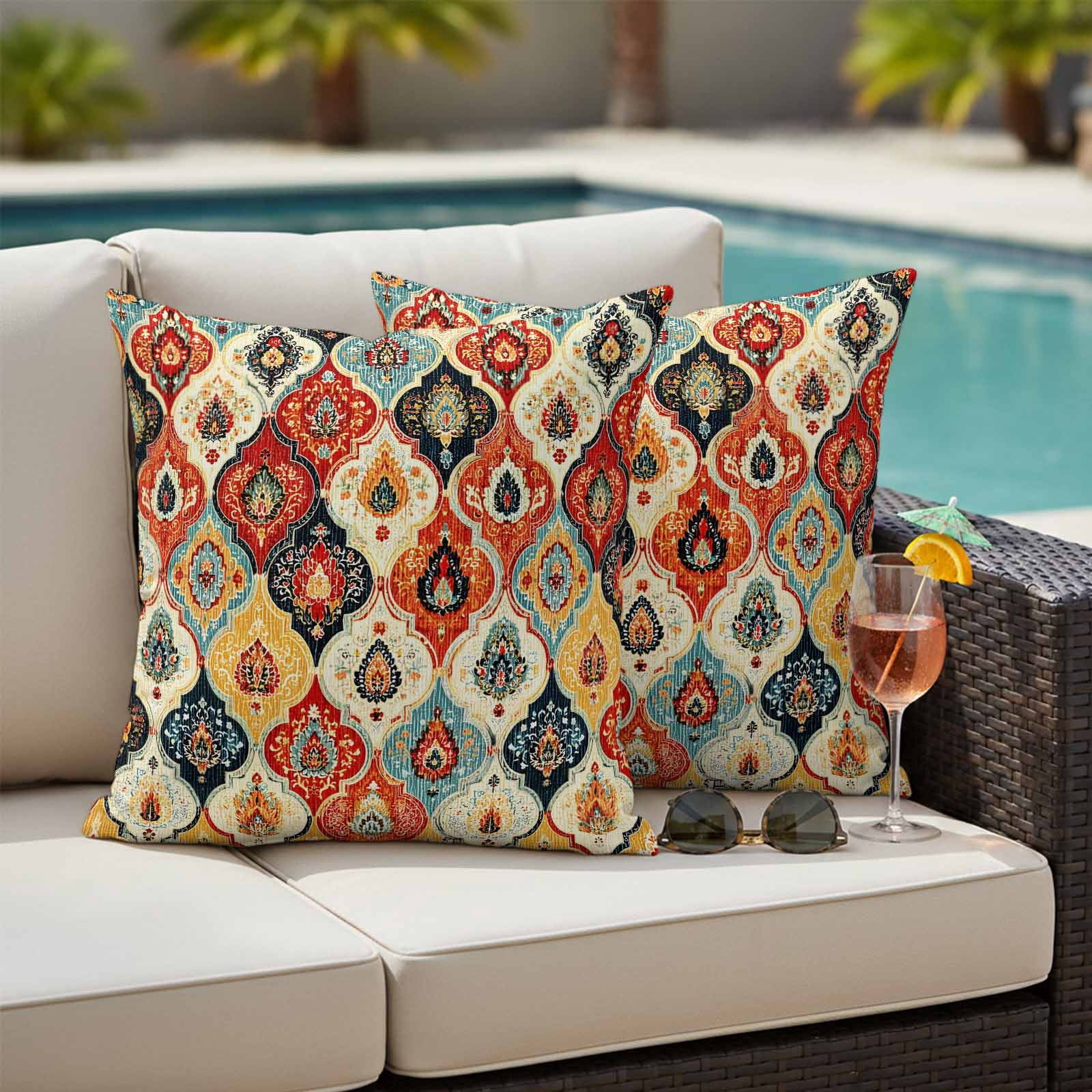 Bohemian Floral Outdoor Throw Pillow Covers Set of 2, Moroccan Exotic ...