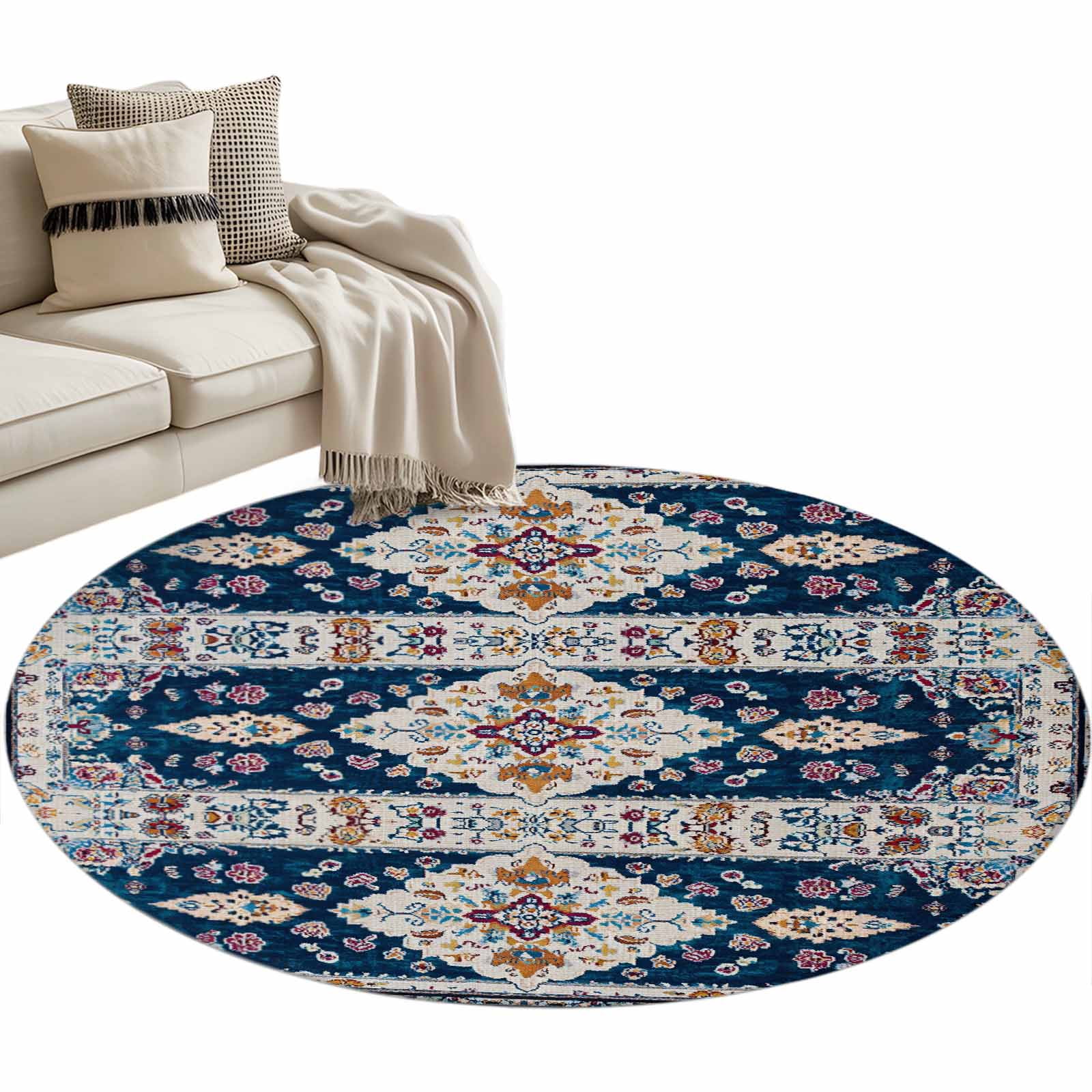 Bohemian Floral Pattern Round Area Rug 3ft Vintage Boho Ethnic Tribal ...