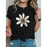 Bohemian Floral Print Daisy Motif Short Sleeve Womens T shirt Women Tee ...