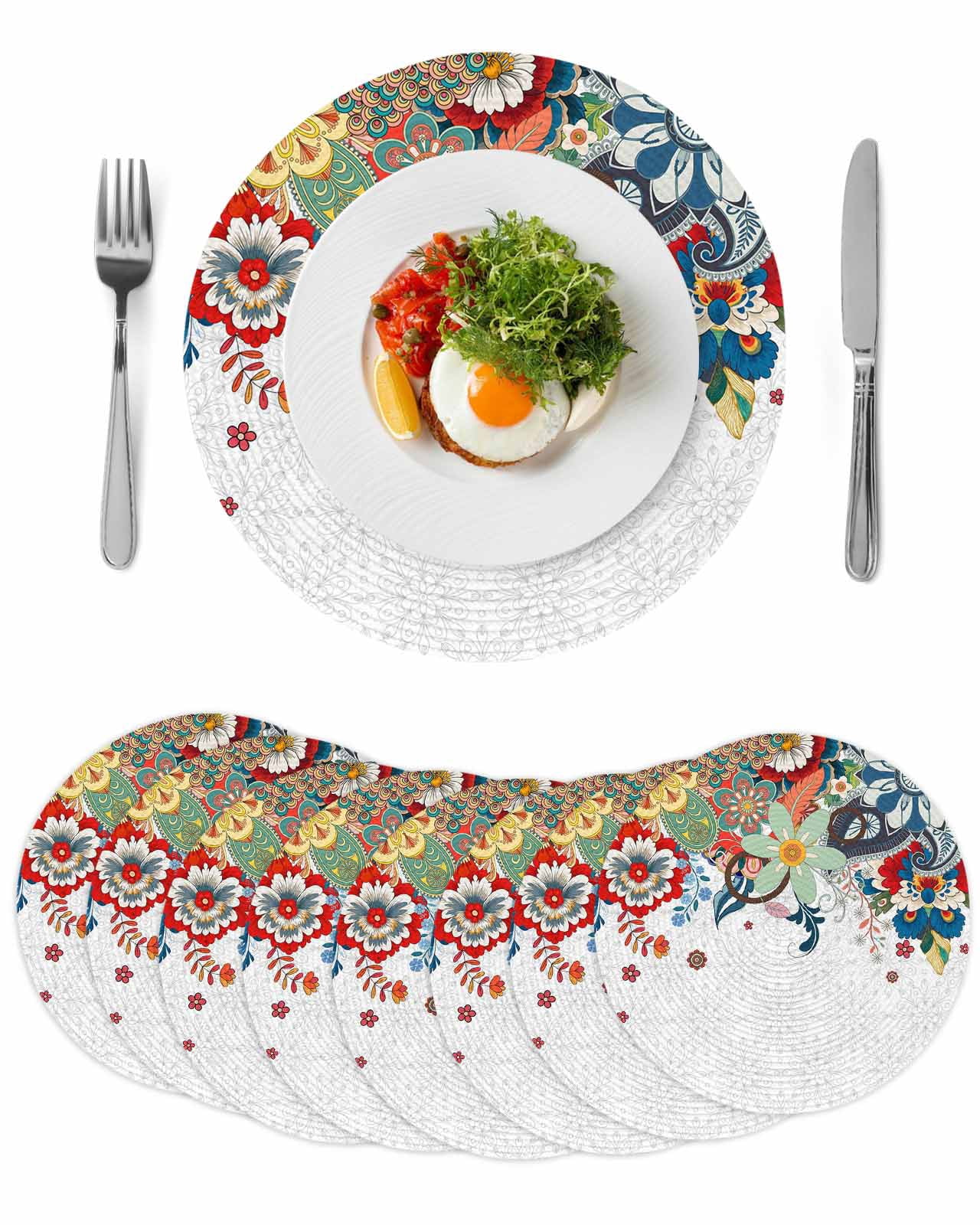 Bohemian Floral Round Placemats Set of 8 for Dinning Tables,Heat-proof ...