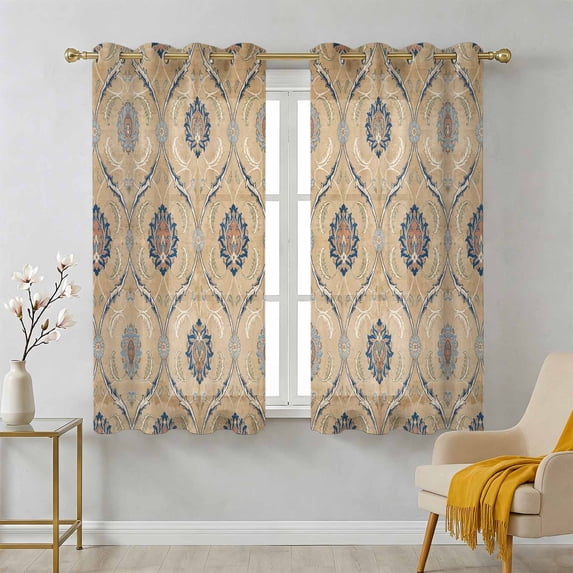 Bohemian Floral Sheer Curtains 45 Inch Long 2 Panels, Vintage Retro ...