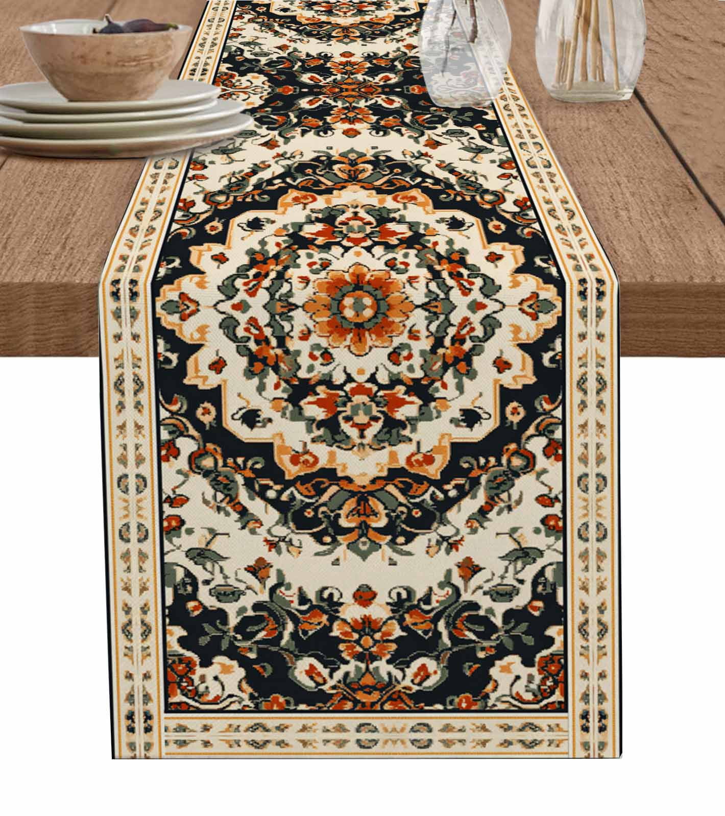 Bohemian Floral Table Runner 90 Inches, Vintage Boho Retro Ethnic ...