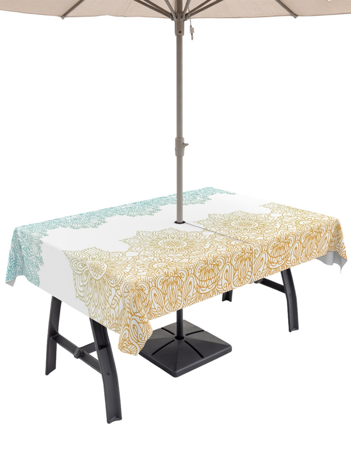 Bohemian Floral Texture Rectangle Outdoor Tablecloth with Umbrella Hole ...