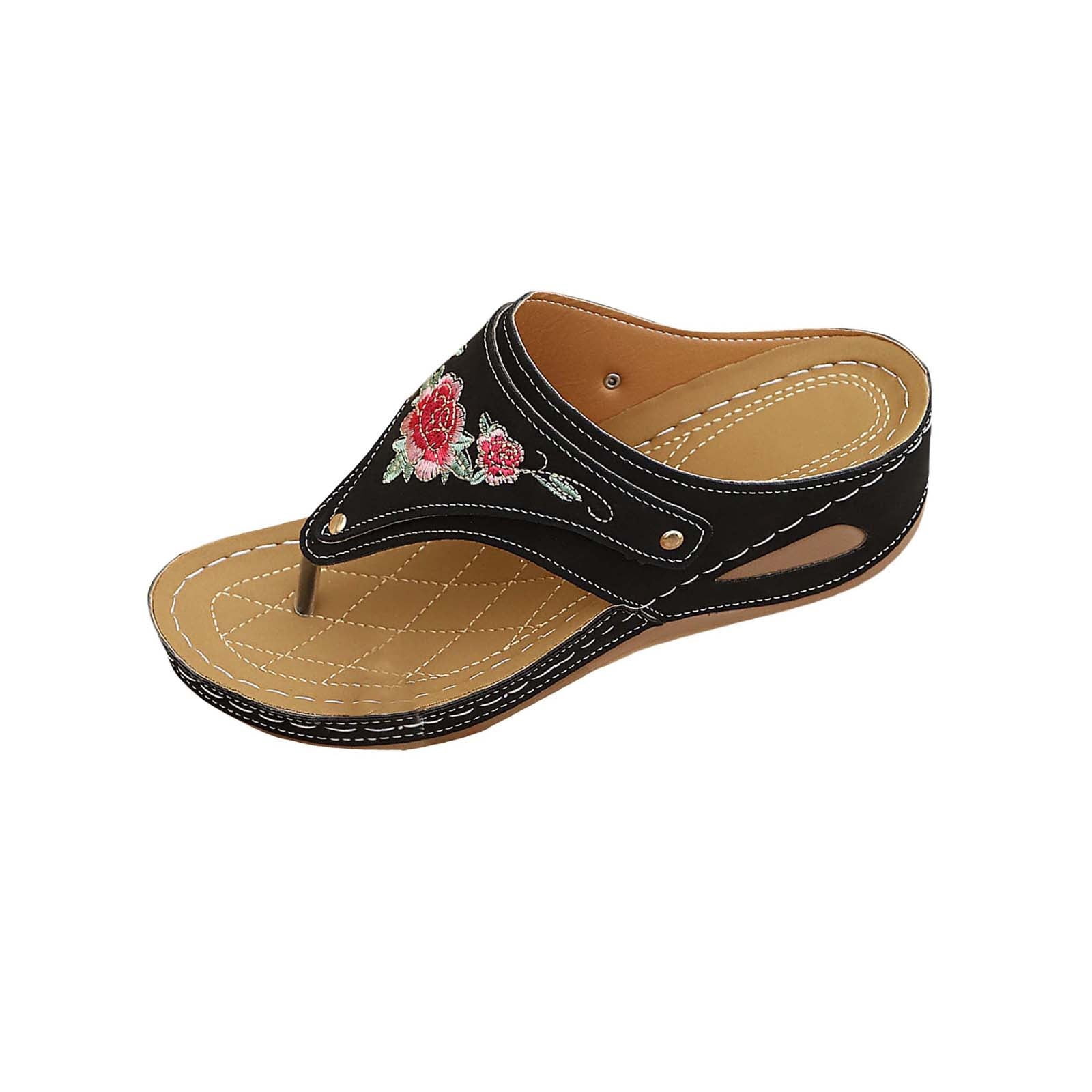 Bohemian Floral Thong Sandal for Women, Beach Sand Walking Flip-Flops ...