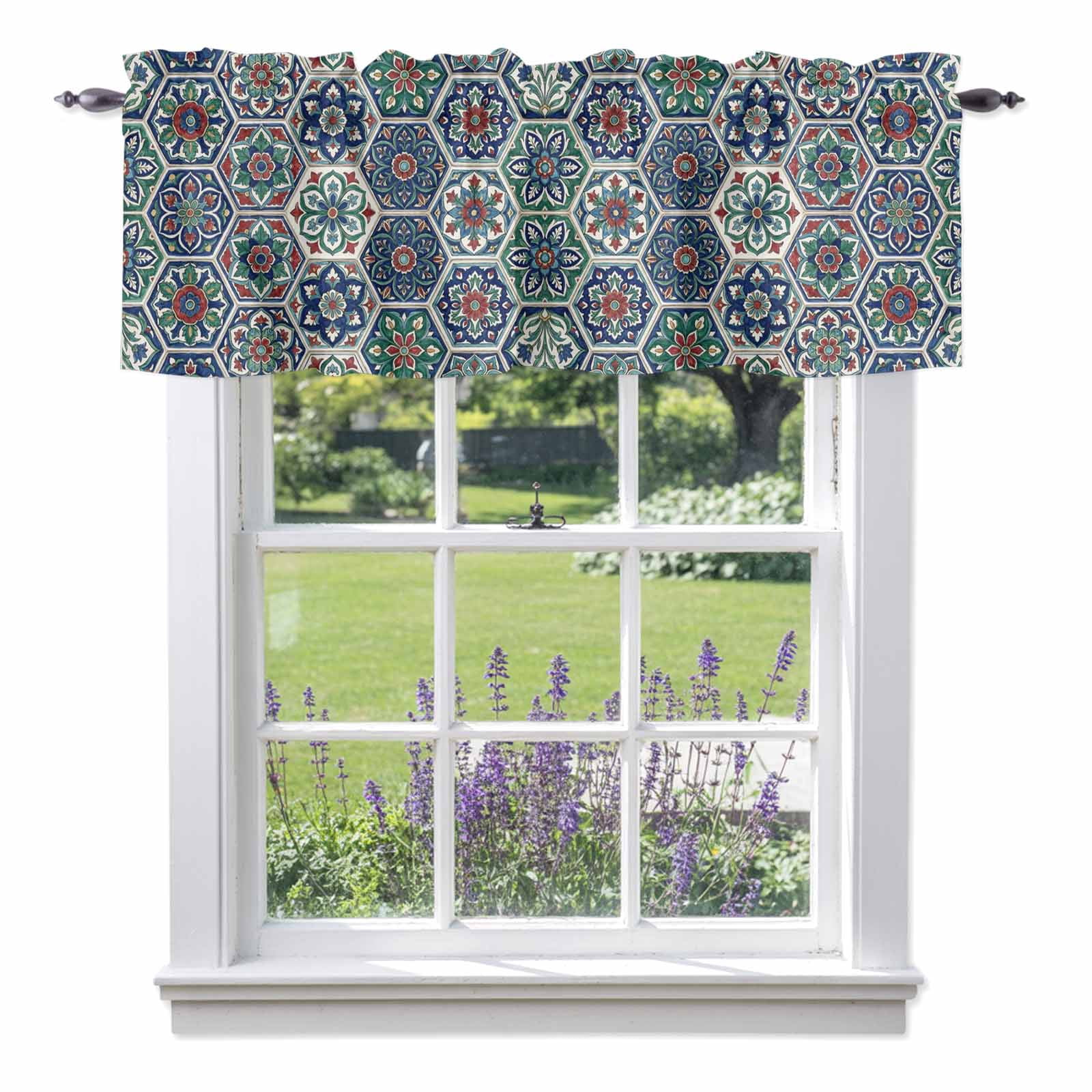 Bohemian Floral Valance Curtain Boho Tribal Ethnic Abstract Flower ...