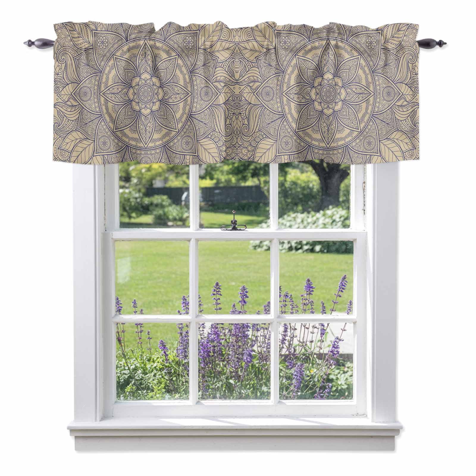 Bohemian Floral Valances for Windows Blue Beige Geometric Petals Boho ...