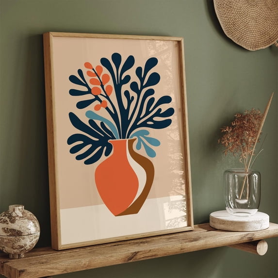 Bohemian Floral Vase Artwork Mid Century Modern Botanical Wall Art ...