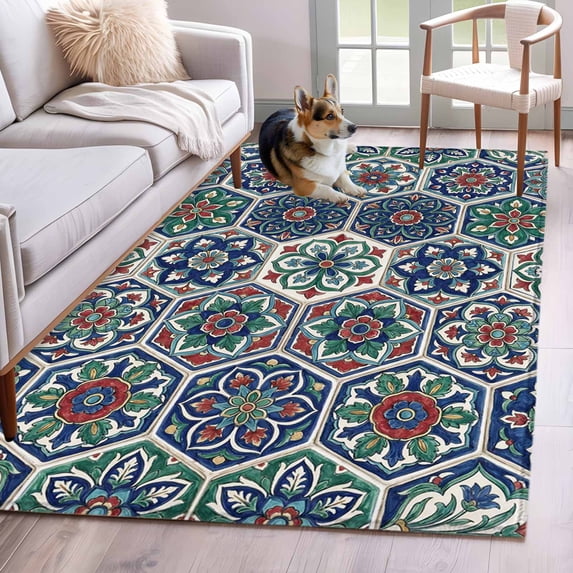 Bohemian Floral Washable Area Rug 3x5 Boho Tribal Ethnic Abstract ...