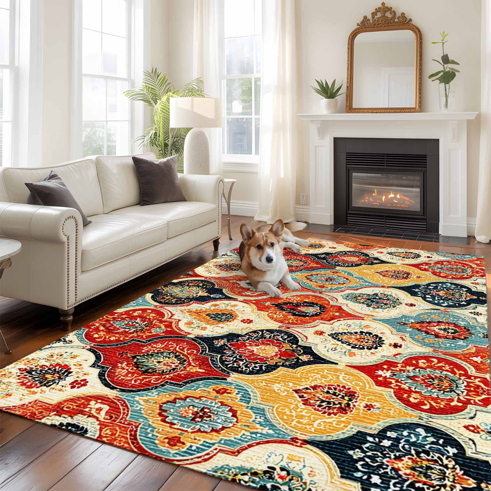 Bohemian Floral Washable Area Rug 6x9 Moroccan Exotic Colored Floral ...