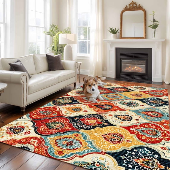 Bohemian Floral Washable Area Rug 6x9 Moroccan Exotic Colored Floral ...
