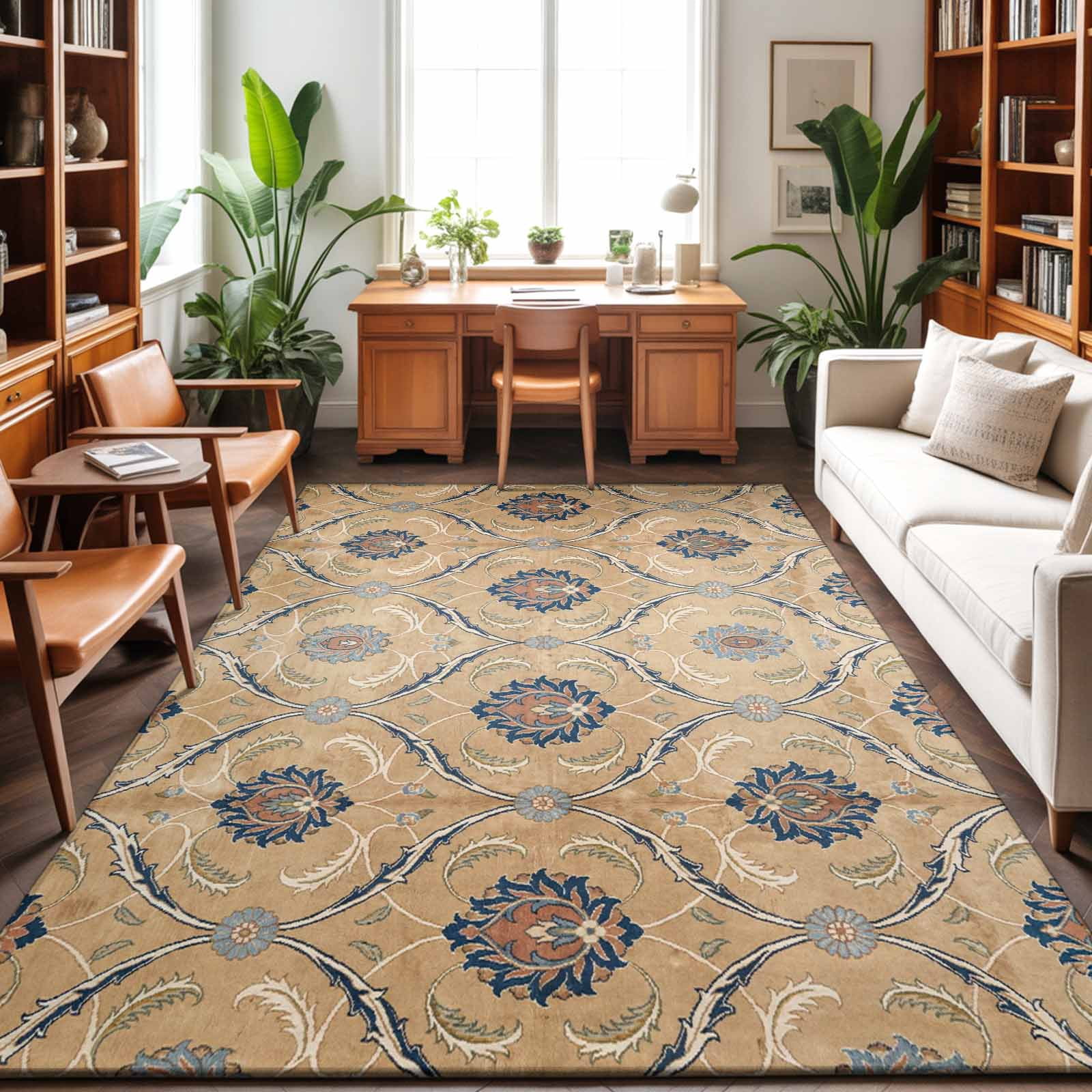 Bohemian Floral Washable Area Rug 8 x 10 ft Vintage Retro Brown Flower ...