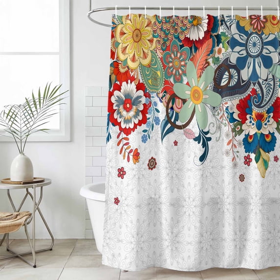 Bohemian Floral Waterproof Fabric Shower Curtain,Retro Abstract Flowers ...