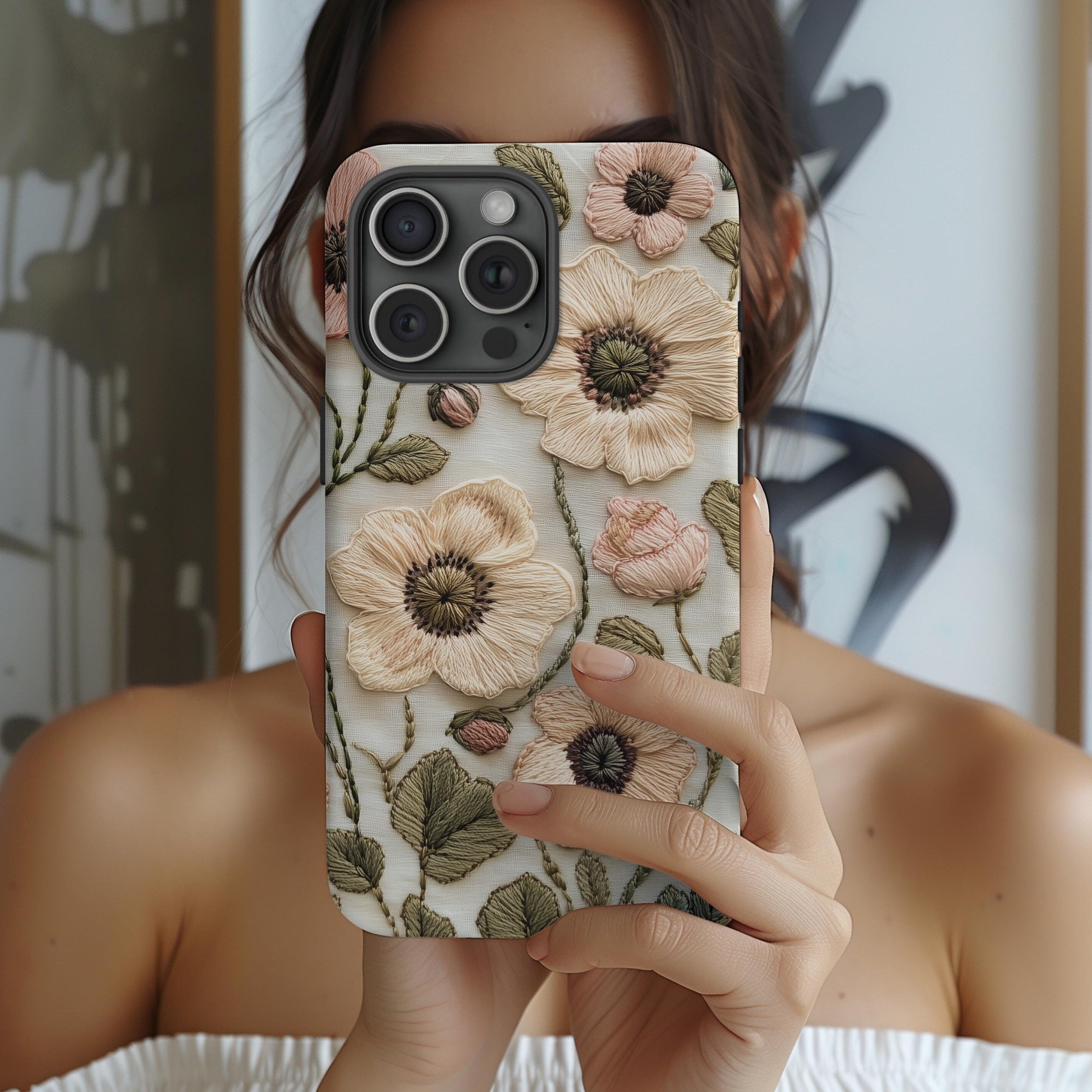 Bohemian Floral Wildflower Embroidered Pastel Art Case for iPhone 17 to ...