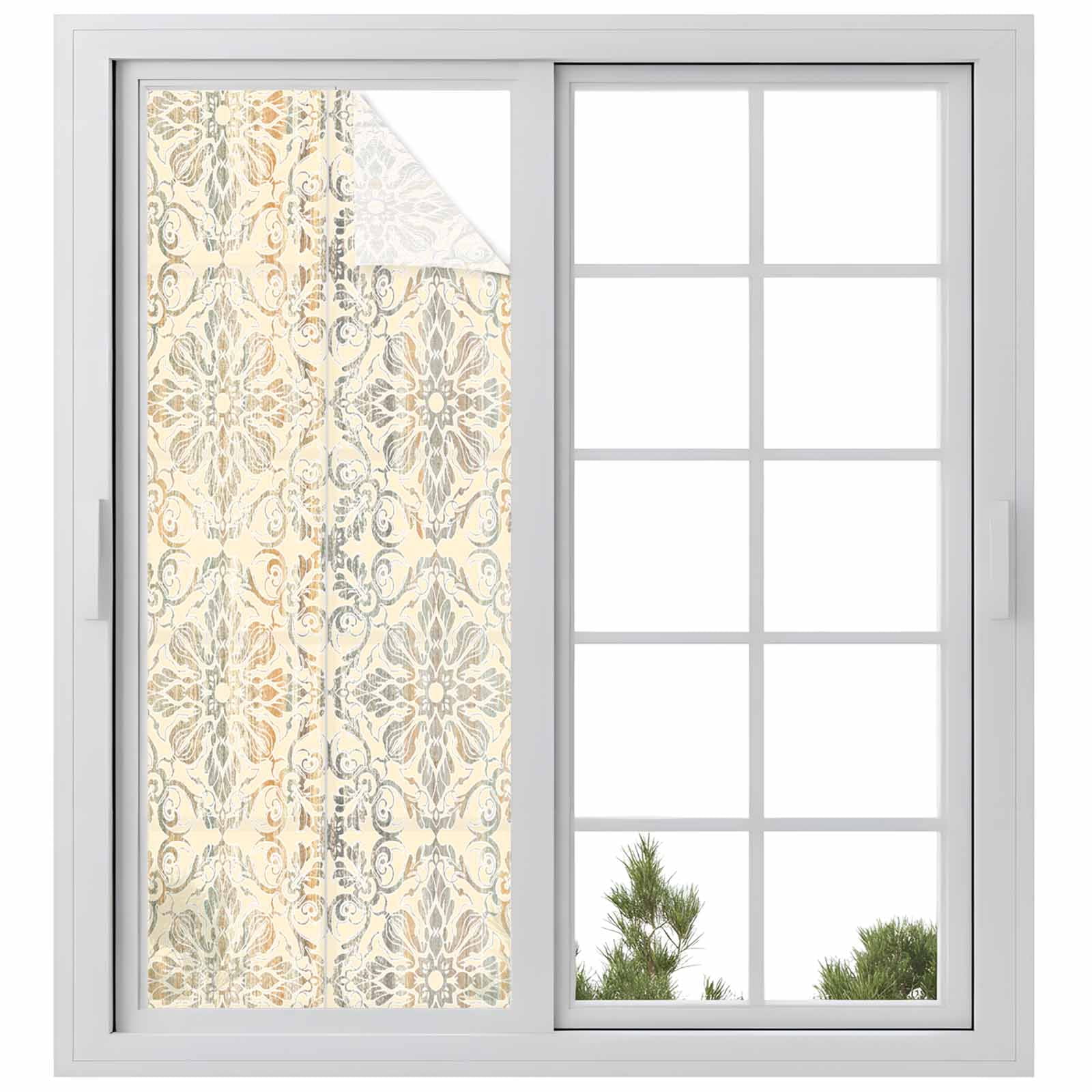 Bohemian Floral Window Privacy Film, Vintage Gradient European Line ...