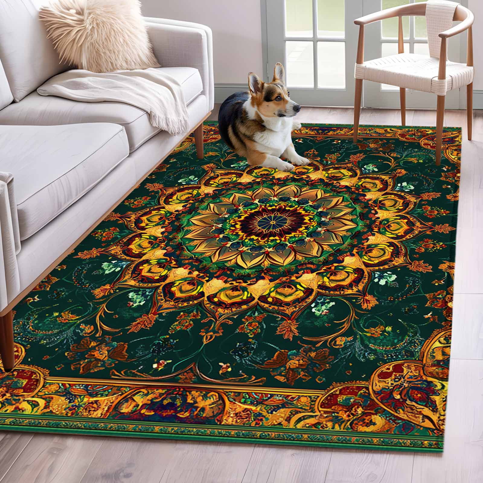 Bohemian Flower Area Rug 3x5 FT, Non Slip Entryway Bedside Carpet ...