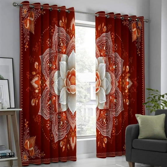Bohemian Flower Badge Blackout Curtains For Bedroom Living Room Deep ...