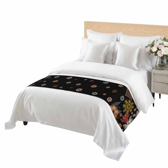 Bohemian Flower Bed Runner Queen Size Retro Yellow Red Beige Floral Art ...