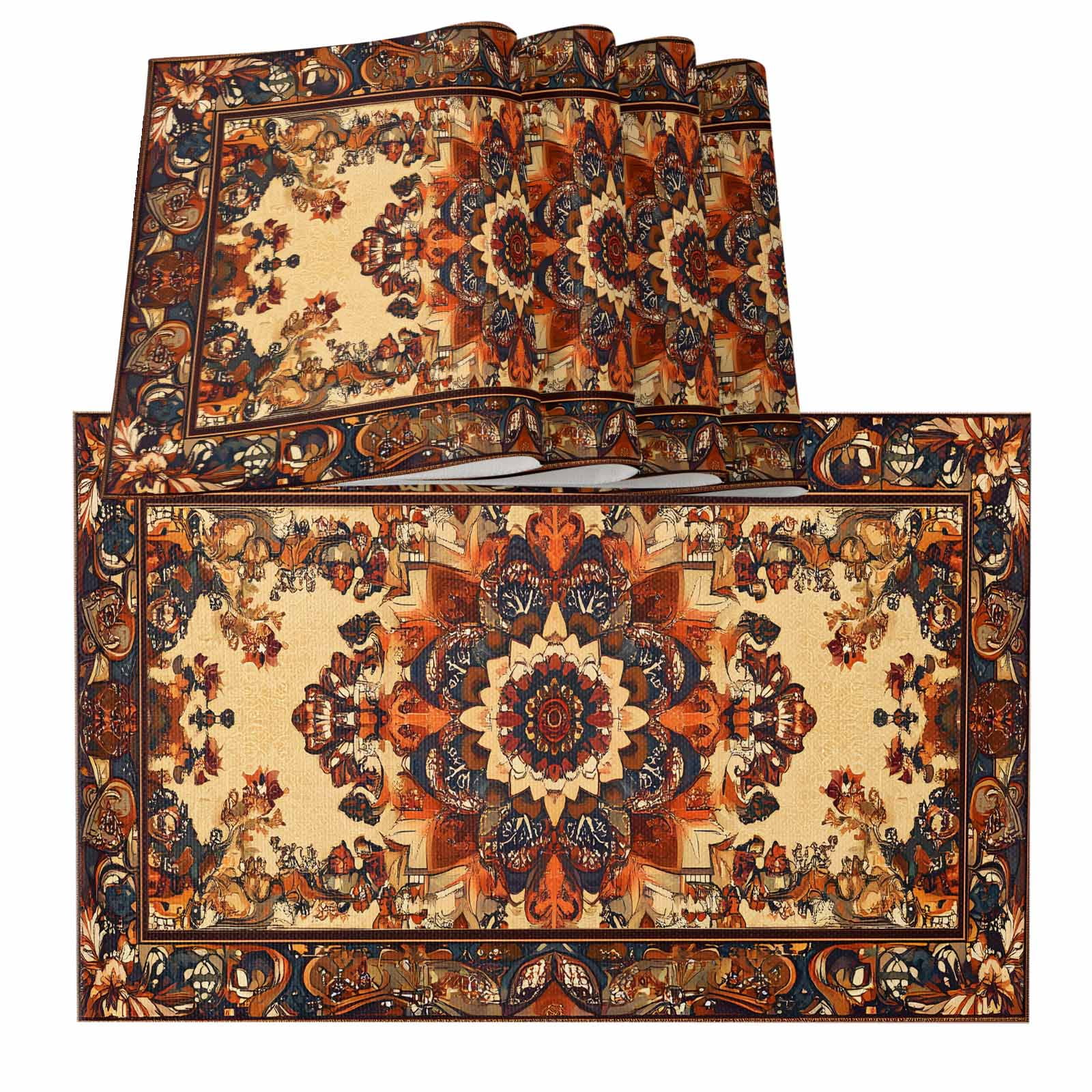 Bohemian Flower Boho Tribal Colorful Distressed Printed Burlap Kitchen ...