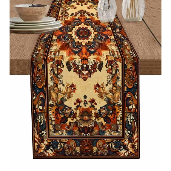 Bohemian Flower Burlap Cotton Table Runner 13x72 Inches Long, Boho ...