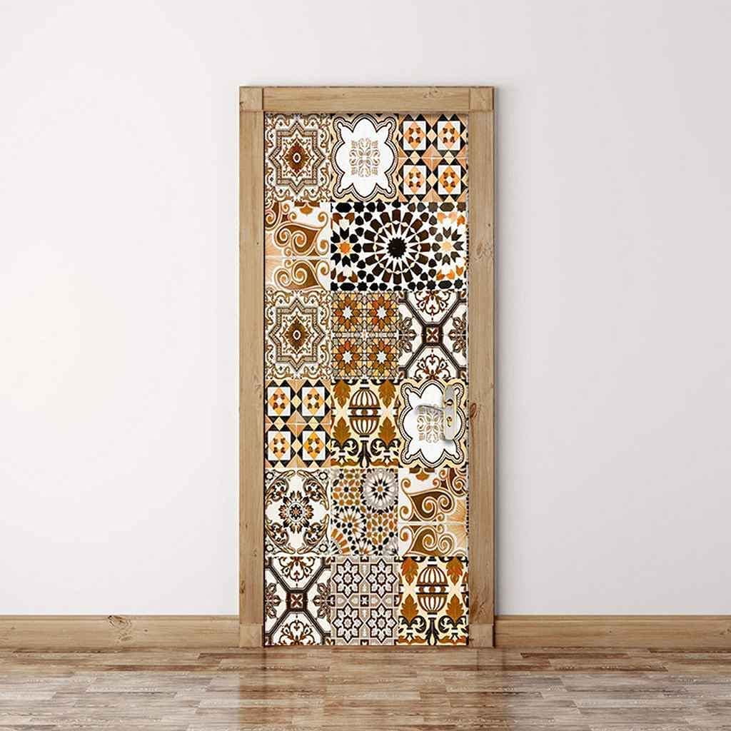 Bohemian Flower Door Sticker Retro Ethnic Style Decal Removable Boho ...