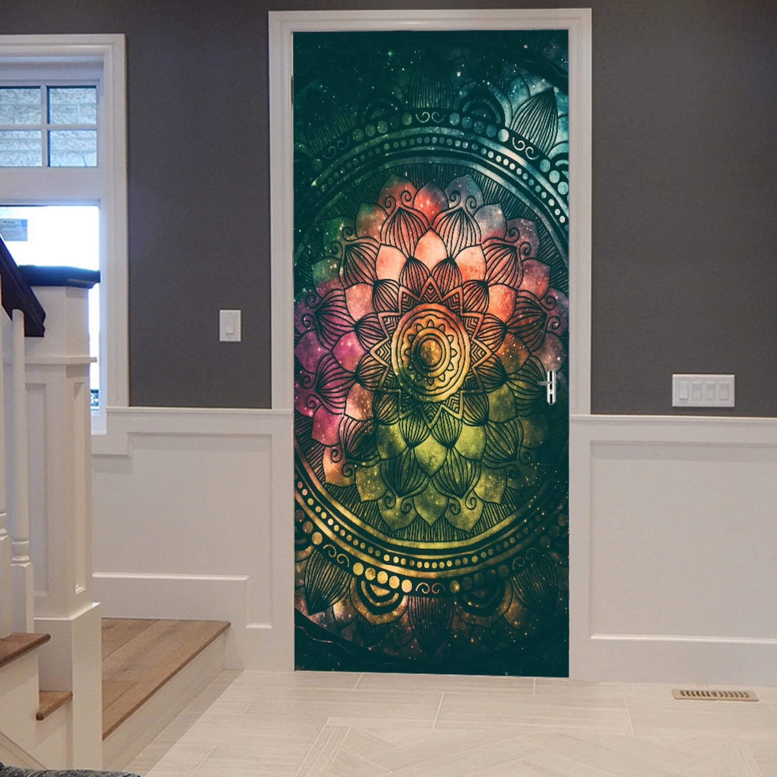 Bohemian Flower Door Sticker Retro Ethnic Style Decal Removable Boho ...