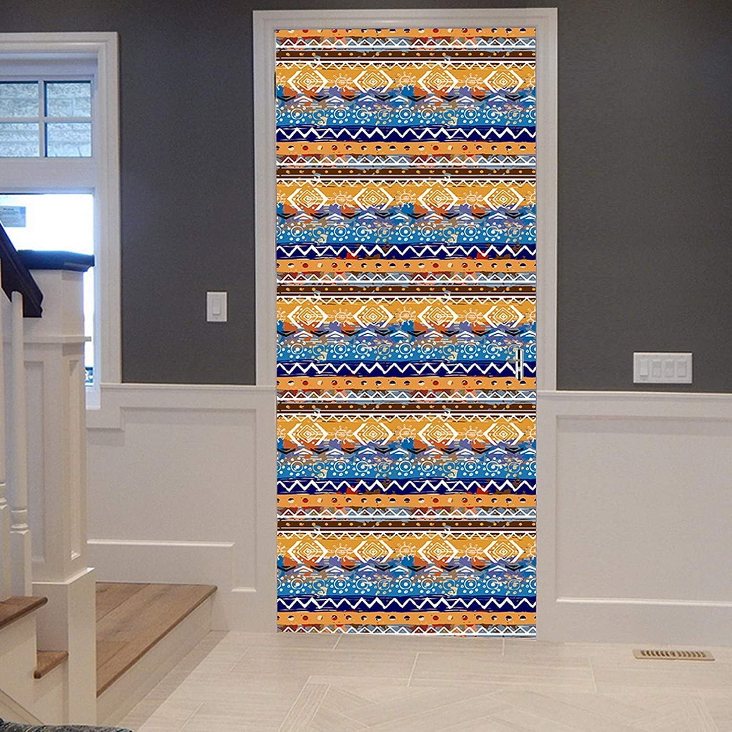 Bohemian Flower Door Sticker Retro Ethnic Style Decal Removable Boho ...